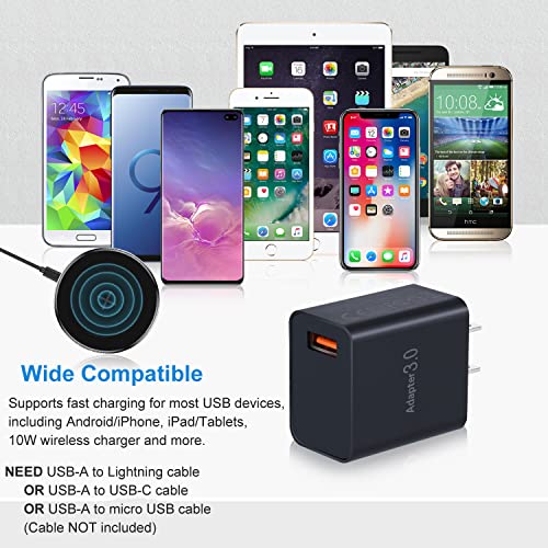 OKRAY 3-Pack 18W 3.0 Adapter Fast Charge 3.0 USB Wall Charger Power Adapter Quick Charging Blocks Compatible with iPhone 13/12/11/XR/XS/iPad, Samsung Galaxy S20/10/S9/S8 Note 20/10/9, Wireless Charger