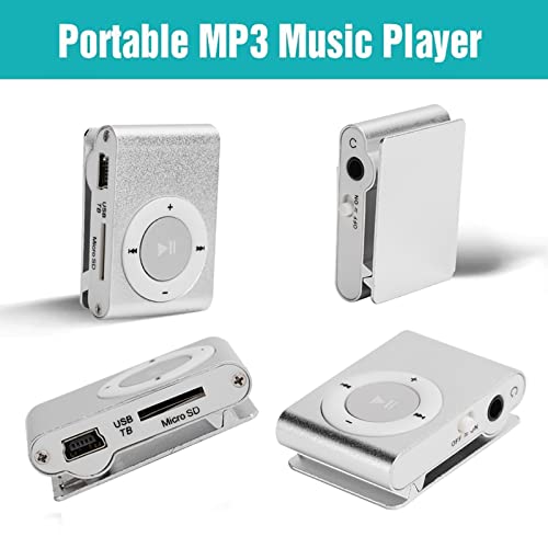 Zopsc-1 Lightweight Back Clip Mp3 Player,Portable Mini Player Backclip Mp3 Lossless Sound Music Player for Running Sports Home Office Outdoor Silver