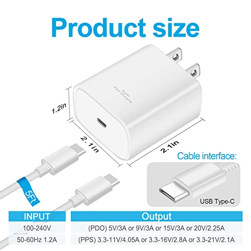 45W USB-C S22 Ultra Charger, 2 Pack Super Fast Charger Block with 5FT Type C Android Phone Cable Fast Charging for Samsung Galaxy Charger S22 Ultra/S22/S22+/S21/S21+/S21 Ultra/S20/S20+/S20 Ultra