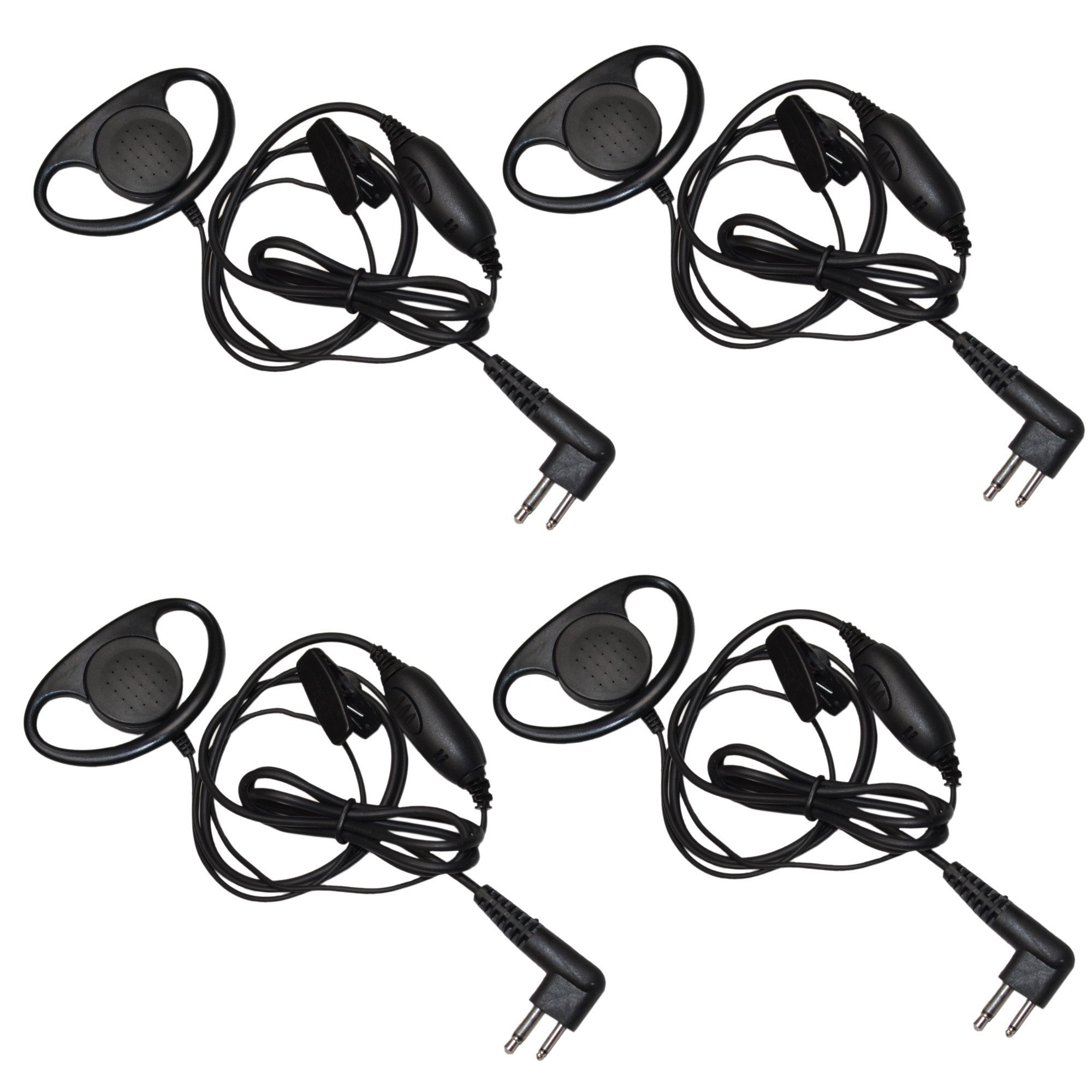HQRP 4-Pack D Shape Earpiece Headset PTT Mic Compatible with Motorola CP250, CP300, RDV-2080D, RDV-5100, VL50 Sun Meter
