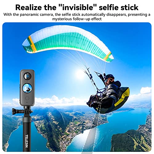 Selfie Stick Long Pole Invisible for GoPro Insta360 (120cm/47.2 inch), TELESIN Light Carbon Fiber Extension Monopod for Go Pro Max Hero 11 10 9 8 7 6 5 One X2 X3 RS Go 2 DJI Action 2 3 Accessories