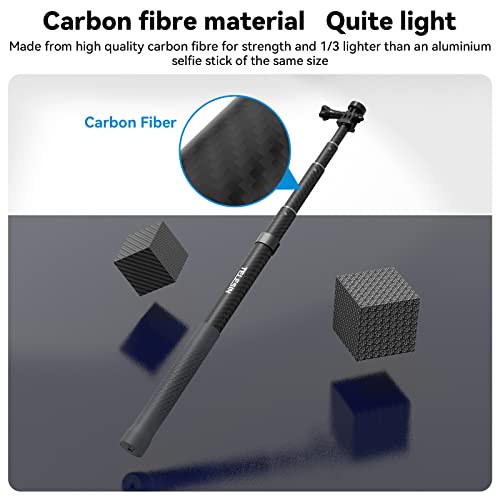 Selfie Stick Long Pole Invisible for GoPro Insta360 (120cm/47.2 inch), TELESIN Light Carbon Fiber Extension Monopod for Go Pro Max Hero 11 10 9 8 7 6 5 One X2 X3 RS Go 2 DJI Action 2 3 Accessories