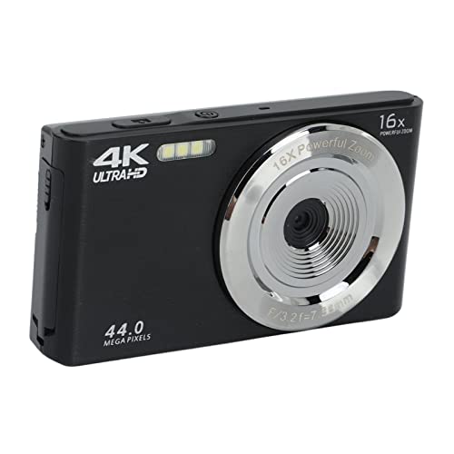 4K HD Camera, 2.8in Screen Shock Proof Mini Size 16X Digital Zoom Camera 44MP Plastic Housing for Recording (Black)