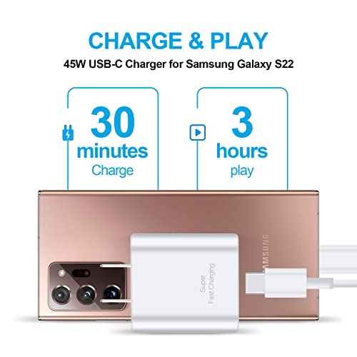 45W USB-C S22 Ultra Charger, 2 Pack Super Fast Charger Block with 5FT Type C Android Phone Cable Fast Charging for Samsung Galaxy Charger S22 Ultra/S22/S22+/S21/S21+/S21 Ultra/S20/S20+/S20 Ultra