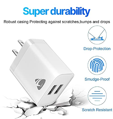 USB Wall Charger, 4-Pack USB Charger Block 2.4A/5V Dual USB Wall Plug Adapter Fast Charging for iPhone 14 13 12 11 Pro Max SE XS XR X 8 7 6 6S Plus, Samsung, LG, Moto, Android Phones