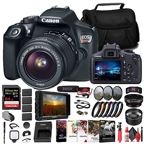 Canon EOS Rebel T6 DSLR Camera with 18-55mm Lens (1159C003) + 4K Monitor + Rode VideoMic + 64GB Card + Color Filter Kit + Filter Kit + Charger + 3 x LPE10 Battery + Wide Angle Lens + More (Renewed)