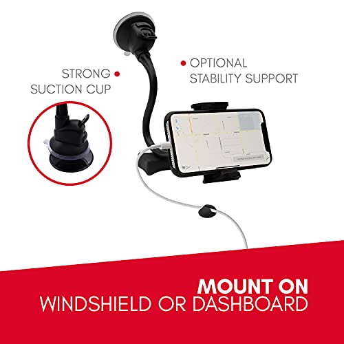 Macally Windshield Phone Mount for Car, Super Strong Suction Cup Phone Holder for Truck - Universal Gooseneck Window Phone Mount for Car, Compatible with iPhone, Samsung, Cell Phone, Android, Mobile