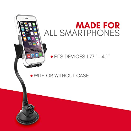 Macally Windshield Phone Mount for Car, Super Strong Suction Cup Phone Holder for Truck - Universal Gooseneck Window Phone Mount for Car, Compatible with iPhone, Samsung, Cell Phone, Android, Mobile