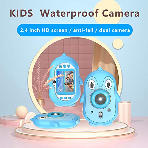 IPS Screen with Silicone Cover Cartoon Children Digital Camera, Children Camera, Portable for Boys Girls(Blue)