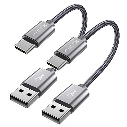 Short USB C Cable,(0.5ft 2-Pack) USB Type C Charger Nylon Braided Fast Charging Cord Compatible Samsung Galaxy S10+ S9 S8 Plus,Note 9 8,LG G6 G7 V35,Pixel 2 XL,15cm Perfect Size for Power Bank(Grey)