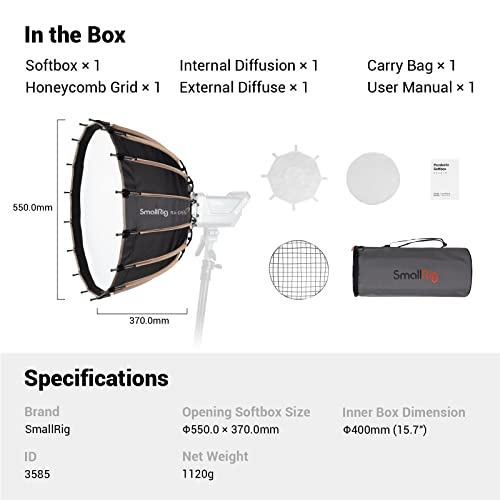 SMALLRIG Parabolic Softbox Quick Release, Parabolic Softbox, Compatible with SmallRig RC 120D/RC 120B/RC 220D/RC220B and Other Bowens Mount Light (21.6inch/55cm)