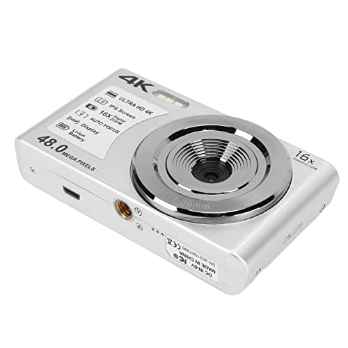 Compact Camera, 16X Digital Zoom Digital Camera 48MP Image Resolution for Beginners (Silver)