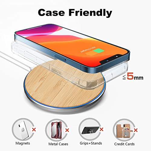 15W Fast Wireless Charger Pad, Eco Friendly, Walnut Wood, Bamboo, Compatible with Qi Enabled Devices (Bamboo)