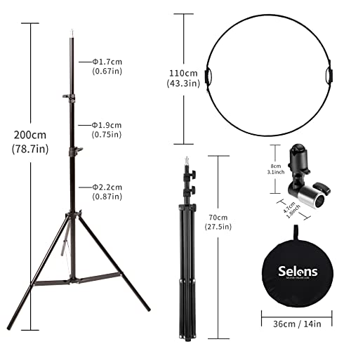 Selens 43" Photography Reflector with 6.5ft Light Stand, Handle Light Reflector for Photography, 5-in-1 Reflector with Photography Stand and Holder Kit