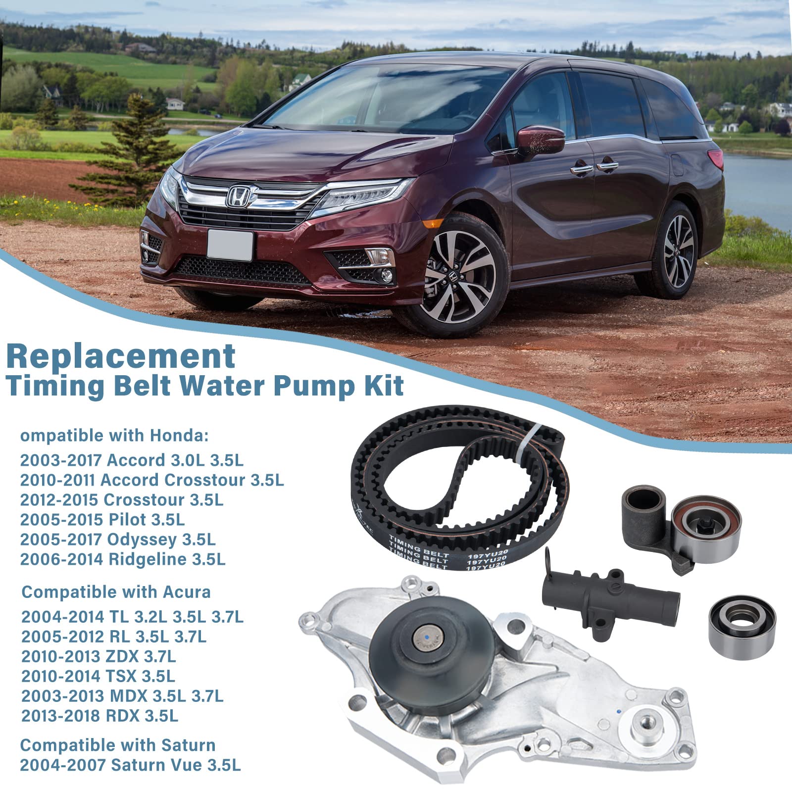 TCKWP329 Engine Timing Belt Kit with Water Pump Fit for 2003-2018 honda odyssey accord pilot Ridgeline Acura MDX RDX RL TL TSX ZDX 3.0L 3.5L 3.7L Replace# TCKWP329 TKH002 19200-RDV-J01