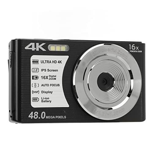 4K Digital Camera, 16X Digital Zoom 2.8 Inch Shake Proof HD Camera 48M Pixel USB Rechargeable Portable Compact Camera Built in Fill Light for Teens Adults Beginners Birthday Gifts (Black)
