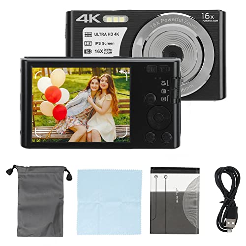 4K Digital Camera, 16X Digital Zoom 2.8 Inch Shake Proof HD Camera 48M Pixel USB Rechargeable Portable Compact Camera Built in Fill Light for Teens Adults Beginners Birthday Gifts (Black)