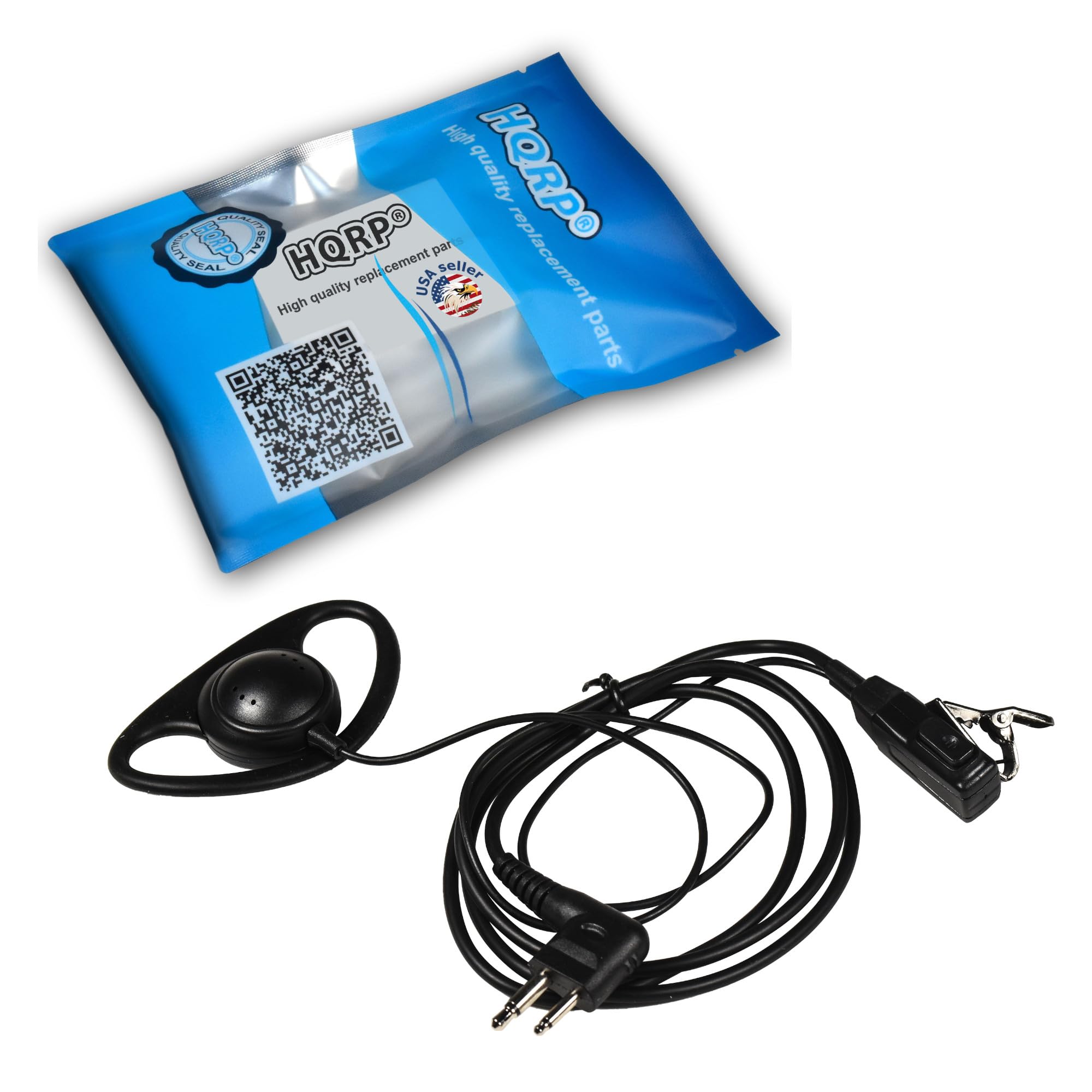 HQRP D Shape Earpiece Headset PTT Mic Compatible with Motorola RDV-5100, RDV-2020, AU-1200, AV-1200 Sun Meter