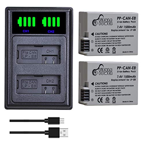 LP-E8, Pickle Power LPE8 Battery and LED USB Dual Charger Replacement for Canon Rebel T5i T4i T3i T2i EOS 550D 600D 650D 700D Kiss X4 X5 X6 LC-E8E DSLR Digital Camera