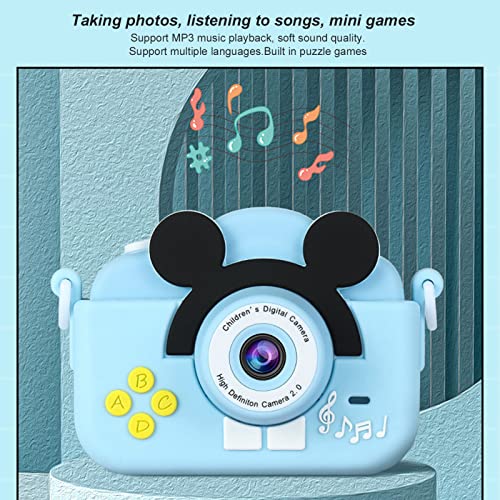 AUHX Kids Cartoon Camera Toy, 2MP Multifunctional 2 Inch Screen High Definition ABS Mini Digital Children Camera for Gifts(Sky Blue)