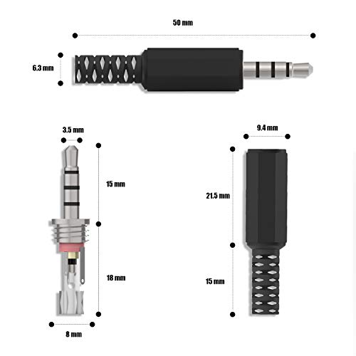 Ancable 10-Pack Headphone Headset Replacement Connector TRRS Male Plug 4 Pole 1/8" 3.5mm Solder Type DIY Audio Cable Connector