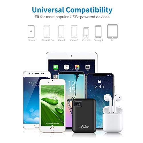 Portable Phone Charger 10000mAh Quick Charge 2.4 A Power Bank External Battery Packs Dual Ports with LCD Display Powerpack Compatible for iPhone Huawei iPad Samsung Galaxy Nintendo Switch (Black)