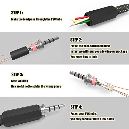 Ancable 10-Pack Headphone Headset Replacement Connector TRRS Male Plug 4 Pole 1/8" 3.5mm Solder Type DIY Audio Cable Connector