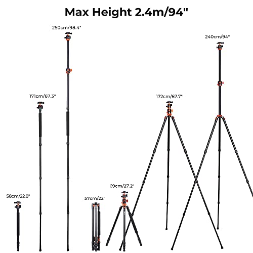 K&F Concept 94 Inch Camera Tripods 4 Section Ultra High Aluminum Professional Detachable Monopod Tripod with 360 Degree Ball Head Quick Release Plate for DSLR SLR Cameras T254A8+BH-28L (SA254T1)