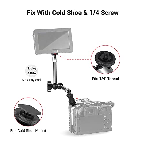 SMALLRIG Articulating Rosette Arm Max 11'' Long with Cold Shoe Mount & Standard 1/4"-20 Threaded Screw Adapter - 1498