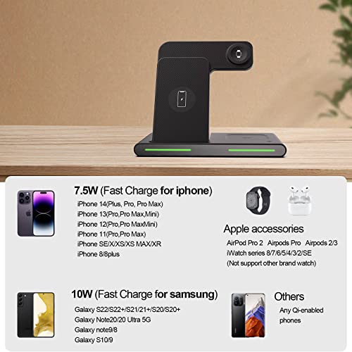 3 in 1 Wireless Charger Wireless Charging Station for Apple Multiple Devices Foldable Stand Dock for iPhone 14 13 12 11 Pro Xs Max XR 8 Plus & Apple Watch Series 8 7 6 SE 5 4 3 AirPods with Adapter