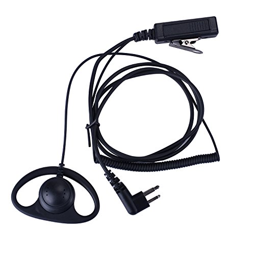 KEYBLU D Shape Earpiece CLS1410, CLS1110, CP185, CP200, CP200d, Headset with Big PTT for 2 Pin Walkie Talkie Radio (Motorola)