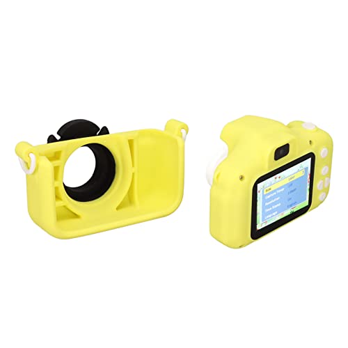 PUSOKEI Kids Digital Camera, 28 Fun Photo Frames, Cartoon Cameras for Kids, Lightweight 2in Screen Children Camera with Dual Front and Rear Cameras(Yellow)