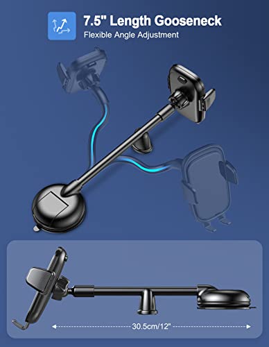 Cezuly Phone Mount for Car [Anti-Shake Stabilizer], 7.5" Gooseneck Windshield & Dashboard Car Phone Holder Mount, [Strong Suction Cup] Long Arm Cell Phone Holder Car Compatible with 4-7" Phones