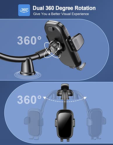 Cezuly Phone Mount for Car [Anti-Shake Stabilizer], 7.5" Gooseneck Windshield & Dashboard Car Phone Holder Mount, [Strong Suction Cup] Long Arm Cell Phone Holder Car Compatible with 4-7" Phones