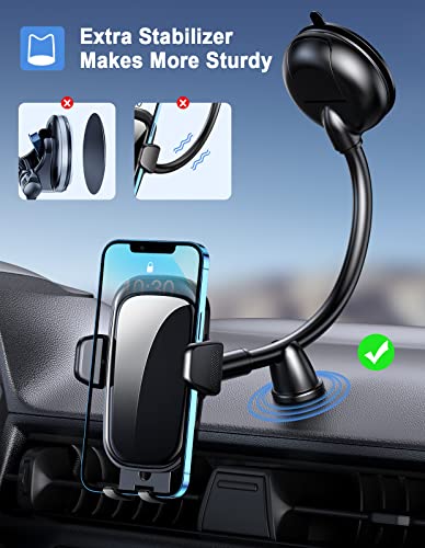Cezuly Phone Mount for Car [Anti-Shake Stabilizer], 7.5" Gooseneck Windshield & Dashboard Car Phone Holder Mount, [Strong Suction Cup] Long Arm Cell Phone Holder Car Compatible with 4-7" Phones