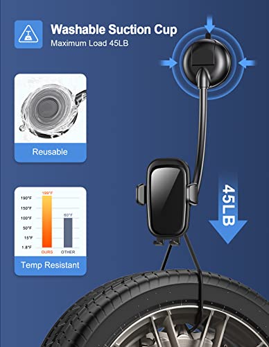 Cezuly Phone Mount for Car [Anti-Shake Stabilizer], 7.5" Gooseneck Windshield & Dashboard Car Phone Holder Mount, [Strong Suction Cup] Long Arm Cell Phone Holder Car Compatible with 4-7" Phones