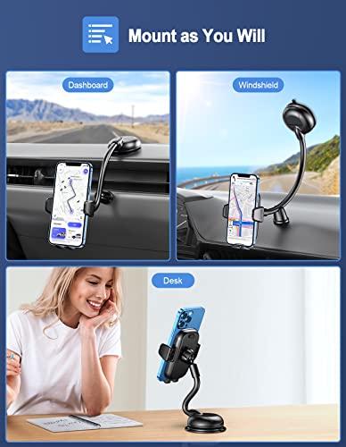 Cezuly Phone Mount for Car [Anti-Shake Stabilizer], 7.5" Gooseneck Windshield & Dashboard Car Phone Holder Mount, [Strong Suction Cup] Long Arm Cell Phone Holder Car Compatible with 4-7" Phones