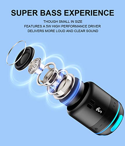 FLYSH Mini Bluetooth Speakers Portable Wireless Speaker Small Speaker, TWS Pairing, RGB Lights, IPX5 Waterproof, Compact Size, Beach Speaker for Home, Shower, Travel (Black)