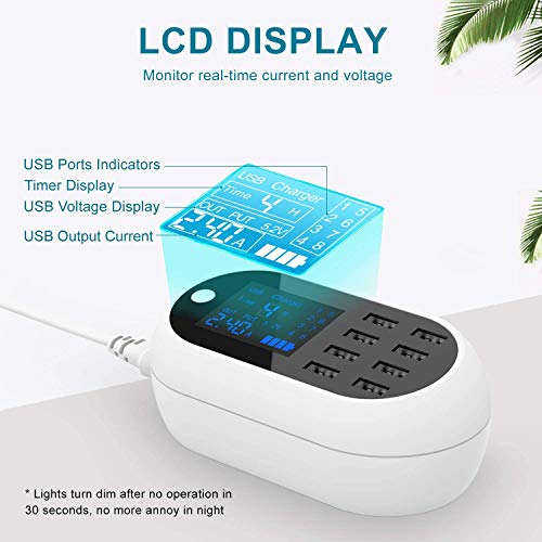 USB Charger Station with Timer Function on/Off Switch 60W/12A 8-Port Fast Charging Station Hub Digital Display Desk Charging Block for Cell Phone Tablet Multiple Devices