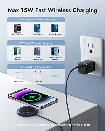 Baseus Wireless Charger for Magsafe, 15W Mini Lightweight Magnetic Wireless Charger with N52 Strong Magnets & Aerogel, Upgraded Temperature Control Compatible with iPhone 12/13/14 Series