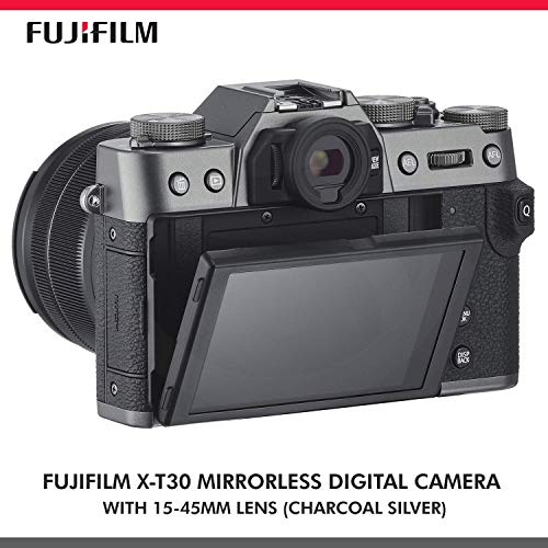 Fujifilm X-T30 4K Wi-Fi Mirrorless Digital Camera with XC 15-45mm Lens Kit - Charcoal Silver with 64GB Deluxe Bundle and Travel Photo Cleaning Kit