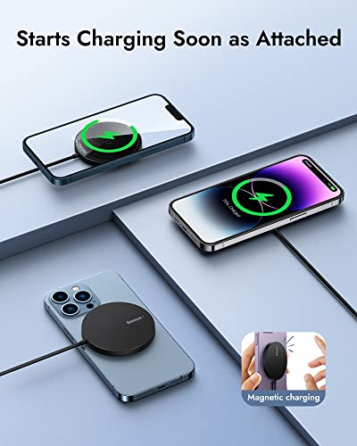 Baseus Wireless Charger for Magsafe, 15W Mini Lightweight Magnetic Wireless Charger with N52 Strong Magnets & Aerogel, Upgraded Temperature Control Compatible with iPhone 12/13/14 Series