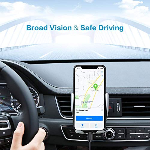 Car Phone Mount, Cell Phone Holder for Car, Wireless USB C Car Charger, Dashboard Cup Phone Holder, Automatic Clamping Fast Charger Compatible with iPhone Xs Max XR X 8(Silver)
