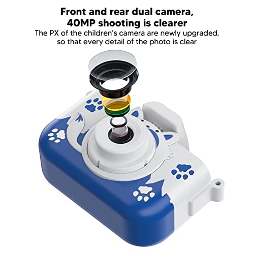 Kids Selfie Camera, Kids Camera Small Portable Blue Children's Cute Cartoon Fox Shape Four Filters Mini 40MP HD Digital Camera for Kid Gift