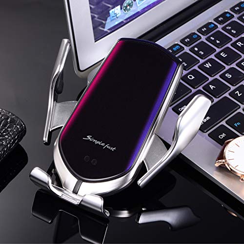 Car Phone Mount, Cell Phone Holder for Car, Wireless USB C Car Charger, Dashboard Cup Phone Holder, Automatic Clamping Fast Charger Compatible with iPhone Xs Max XR X 8(Silver)
