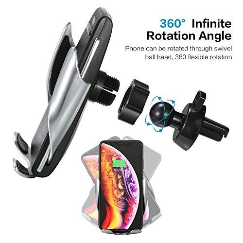 Car Phone Mount, Cell Phone Holder for Car, Wireless USB C Car Charger, Dashboard Cup Phone Holder, Automatic Clamping Fast Charger Compatible with iPhone Xs Max XR X 8(Silver)