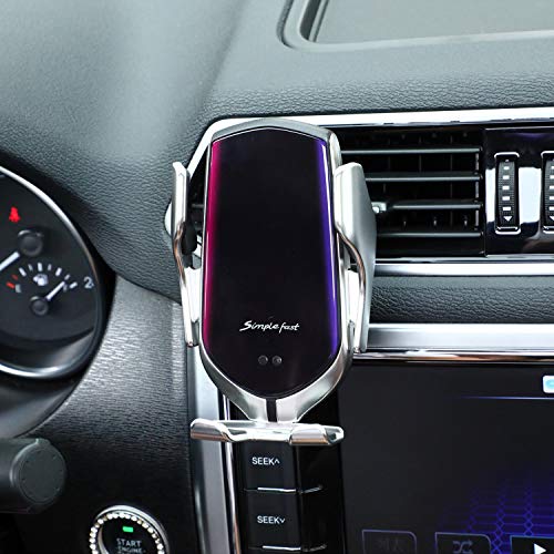 Car Phone Mount, Cell Phone Holder for Car, Wireless USB C Car Charger, Dashboard Cup Phone Holder, Automatic Clamping Fast Charger Compatible with iPhone Xs Max XR X 8(Silver)