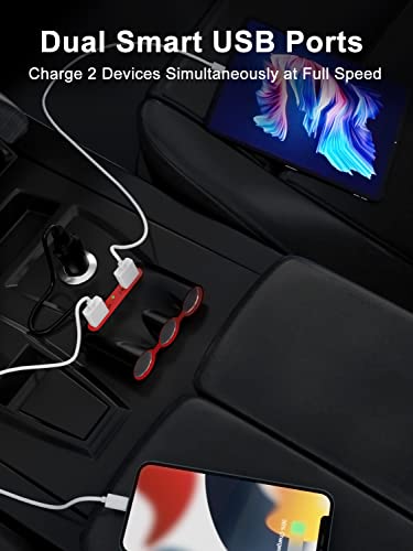 120W Car Cigarette Lighter Splitter, 3 Socket Car Splitter 12V/24V Dual USB Car Charger Adapter for iPhone, iPad, GPS, Dashcam, Radar Detector and More