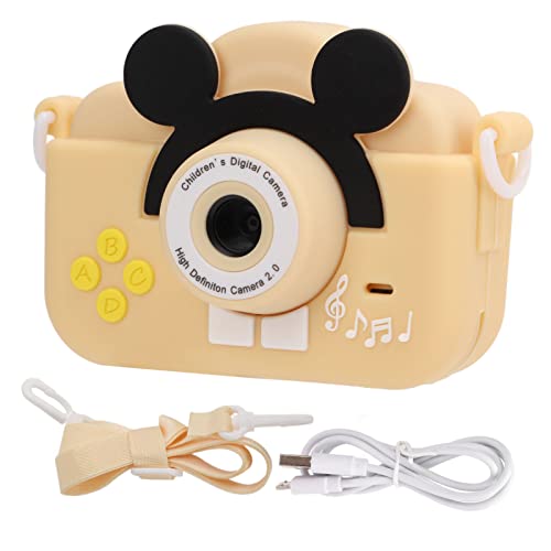 AUHX Kids Cartoon Camera Toy, 2MP Multifunctional 2 Inch Screen High Definition ABS Mini Digital Children Camera for Gifts(Beige)