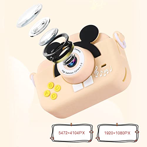 AUHX Kids Cartoon Camera Toy, 2MP Multifunctional 2 Inch Screen High Definition ABS Mini Digital Children Camera for Gifts(Beige)